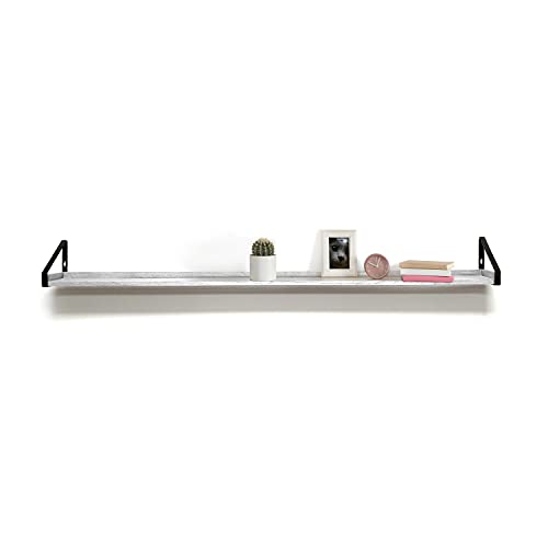 InPlace Shelving, 9602101E, Wall Mounted Real Wood Rustic Bracket Ledge, 60 Inch x 5 Inch x 6.1 Inch, Distressed White