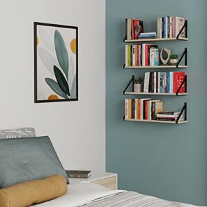 Wallniture Bora Floating Shelves for Wall Storage, 24"x6" Floating Book Shelves for Living Room, Natural Wood Wall Shelves for Books and DVD Storage, Set of 4