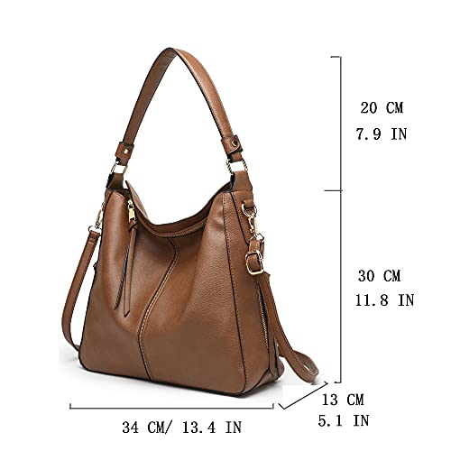 Hobo Bags for women Shoulder Bags Ladies Soft Vegan Leather Purses Handbags Tote Fashion Designer Work Bags Woman Satchel (New Brown)