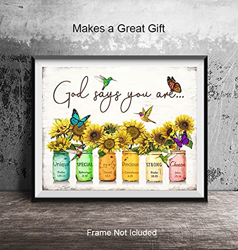 God Says You Are Wall Art Decor - Religious Scripture Encouragement Gifts for Women - Christian Affirmations - Rustic Inspirational Psalms Bible Verses - Catholic Gifts - Motivational Positive Quotes