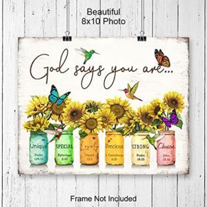 God Says You Are Wall Art Decor - Religious Scripture Encouragement Gifts for Women - Christian Affirmations - Rustic Inspirational Psalms Bible Verses - Catholic Gifts - Motivational Positive Quotes