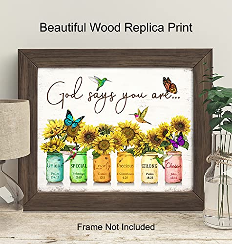 God Says You Are Wall Art Decor - Religious Scripture Encouragement Gifts for Women - Christian Affirmations - Rustic Inspirational Psalms Bible Verses - Catholic Gifts - Motivational Positive Quotes