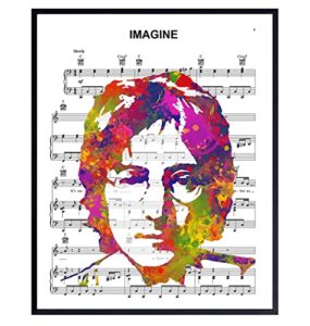 john lennon poster – 8×10 beatles wall art decor – cool unique gift for paul mccartney, ringo starr, george harrison, 60s music fans – imagine sheet music – modern pop art picture print