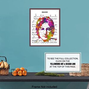 John Lennon Poster - 8x10 Beatles Wall Art Decor - Cool Unique Gift for Paul McCartney, Ringo Starr, George Harrison, 60s Music Fans - Imagine Sheet Music - Modern Pop Art Picture Print