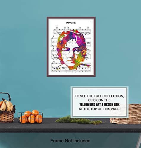 John Lennon Poster - 8x10 Beatles Wall Art Decor - Cool Unique Gift for Paul McCartney, Ringo Starr, George Harrison, 60s Music Fans - Imagine Sheet Music - Modern Pop Art Picture Print