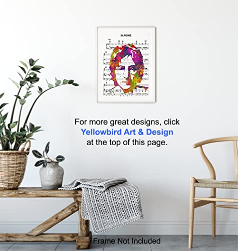 John Lennon Poster - 8x10 Beatles Wall Art Decor - Cool Unique Gift for Paul McCartney, Ringo Starr, George Harrison, 60s Music Fans - Imagine Sheet Music - Modern Pop Art Picture Print