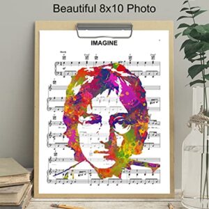 John Lennon Poster - 8x10 Beatles Wall Art Decor - Cool Unique Gift for Paul McCartney, Ringo Starr, George Harrison, 60s Music Fans - Imagine Sheet Music - Modern Pop Art Picture Print