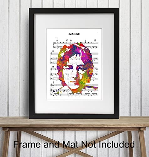 John Lennon Poster - 8x10 Beatles Wall Art Decor - Cool Unique Gift for Paul McCartney, Ringo Starr, George Harrison, 60s Music Fans - Imagine Sheet Music - Modern Pop Art Picture Print