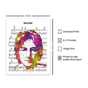 John Lennon Poster - 8x10 Beatles Wall Art Decor - Cool Unique Gift for Paul McCartney, Ringo Starr, George Harrison, 60s Music Fans - Imagine Sheet Music - Modern Pop Art Picture Print