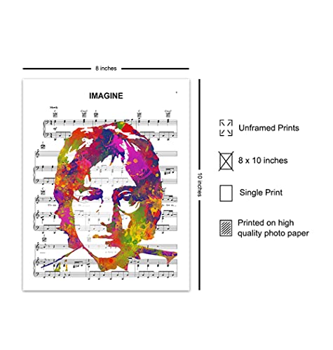 John Lennon Poster - 8x10 Beatles Wall Art Decor - Cool Unique Gift for Paul McCartney, Ringo Starr, George Harrison, 60s Music Fans - Imagine Sheet Music - Modern Pop Art Picture Print