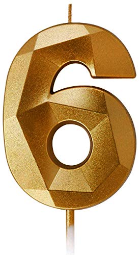 ProYearn 2.76 inches Large Golden Birthday Candles, Number Candles for Birthday Cakes, Number Candles for Anniversary Celebration Cake (Golden, Number 6)