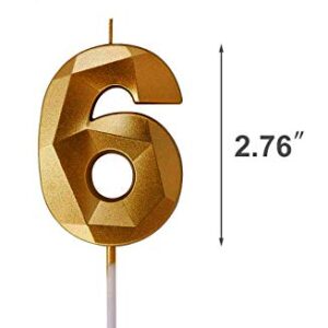 ProYearn 2.76 inches Large Golden Birthday Candles, Number Candles for Birthday Cakes, Number Candles for Anniversary Celebration Cake (Golden, Number 6)