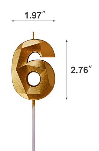 ProYearn 2.76 inches Large Golden Birthday Candles, Number Candles for Birthday Cakes, Number Candles for Anniversary Celebration Cake (Golden, Number 6)