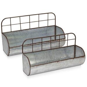 ANDRA DECOR Galvanized Metal Industrial Wall Storage Holder,Hanging Planters,Farmhouse Hanging Organizer,Decorative Wire Back Wall Rustic Tin Shelves,Set of 2