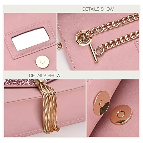 GM LIKKIE Crossbody Clutch Purse for Women, Glitter Evening Bag, Sequin Tassel Wedding Handbag for Party (Pink)