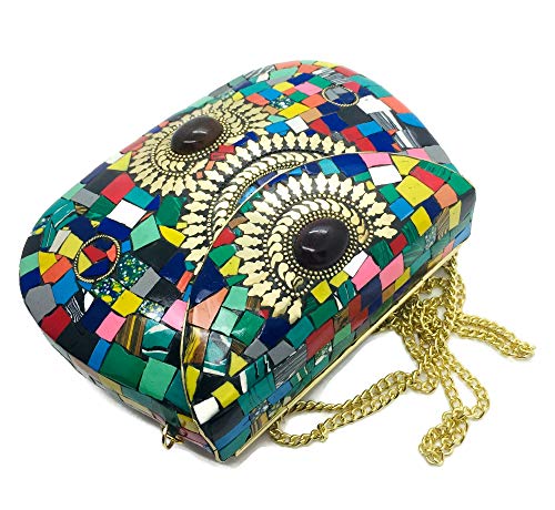 Antique Indian art Handmade Multi color Stone mosaic metal bag Women/Girls Bridal metal clutch party sling bag