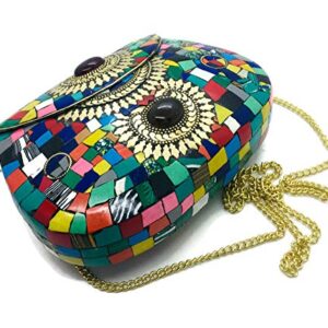 Antique Indian art Handmade Multi color Stone mosaic metal bag Women/Girls Bridal metal clutch party sling bag