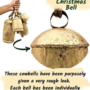 HIGHBIX Set of 3 Giant Harmony Cow Bells Huge Vintage Handmade Rustic Lucky Christmas Hanging XL Bells On Rope (Country Rustic, X-Large)