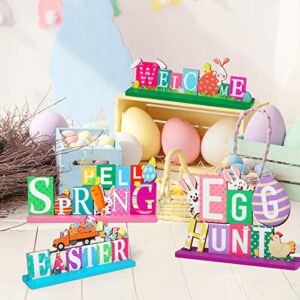 Fovths 4 Pack Easter Wooden Centerpiece Table Decorations Spring Table Decor Signs Tabletopper Centerpiece Signs for Easter Home Office Holiday Party Decorations