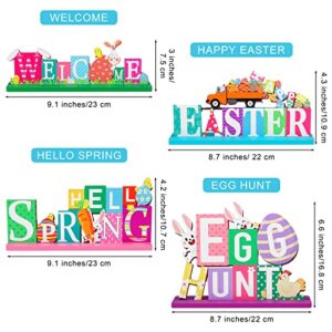 Fovths 4 Pack Easter Wooden Centerpiece Table Decorations Spring Table Decor Signs Tabletopper Centerpiece Signs for Easter Home Office Holiday Party Decorations