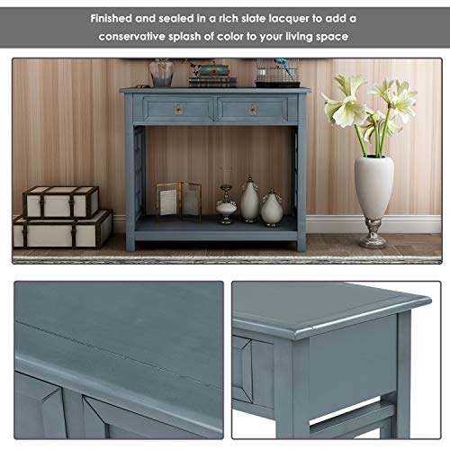 Knocbel Farmhouse 2-Drawer Console Table for Entryway, Entry Hallway Foyer Sofa Side Table with Iron Knobs & Bottom Shelf, 36" L x 14" W x 30" H (Antique Navy)