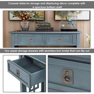 Knocbel Farmhouse 2-Drawer Console Table for Entryway, Entry Hallway Foyer Sofa Side Table with Iron Knobs & Bottom Shelf, 36" L x 14" W x 30" H (Antique Navy)