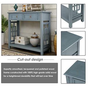 Knocbel Farmhouse 2-Drawer Console Table for Entryway, Entry Hallway Foyer Sofa Side Table with Iron Knobs & Bottom Shelf, 36" L x 14" W x 30" H (Antique Navy)