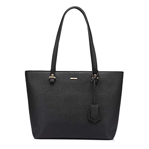 Handbags for Women Large Purses Faux Leather Tote Bag School Shoulder Bag with External Pocket, Black