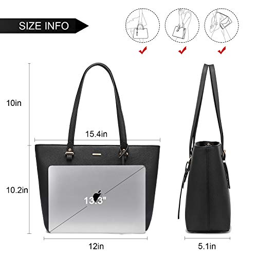 Handbags for Women Large Purses Faux Leather Tote Bag School Shoulder Bag with External Pocket, Black