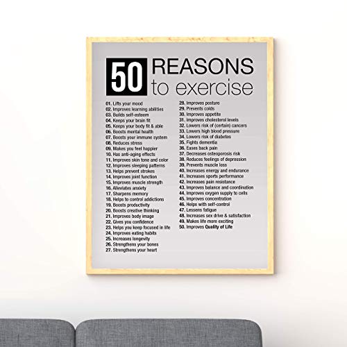 "50 Reasons to Exercise" Motivational Quotes Exercise Wall Sign -11 x 14" Inspirational Fitness Poster Print-Ready to Frame. Positive Decor for Home-Gym-Weight Room. Great Gift of Motivation!