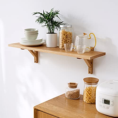 TRWISWDC Floating Shelves Oak 24 inches Natural Wood Wall Shelf Wall Mounted Rustic Floating Shelf with Brackets for Bedroom Living Room Bathroom Kitchen Office Wall Storage Shelf