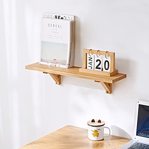 TRWISWDC Floating Shelves Oak 24 inches Natural Wood Wall Shelf Wall Mounted Rustic Floating Shelf with Brackets for Bedroom Living Room Bathroom Kitchen Office Wall Storage Shelf