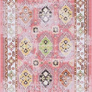 Unique Loom Aarhus Collection Geometric Border Rug_AAR004, 6 x 9 Feet, Rose/Ivory