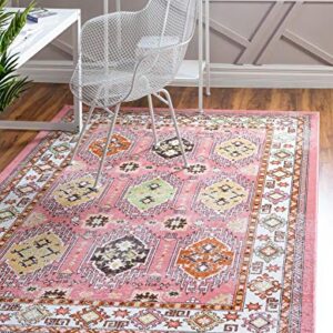 Unique Loom Aarhus Collection Geometric Border Rug_AAR004, 6 x 9 Feet, Rose/Ivory