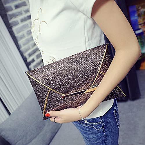 AOOF Female Bag Clutch Envelope Bag Horizontal Style Ladies Korean Dinner Sequined Small Bag Clutch Purse Evening Bag Bronze