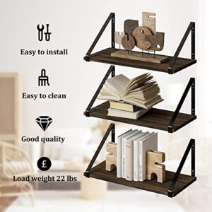 BAMEOS Floating Shelves Rustic Wood Wall Shelf Set of 3, Small Bookshelf for Living Room, Office, and Bedroom, with Metal Bracket