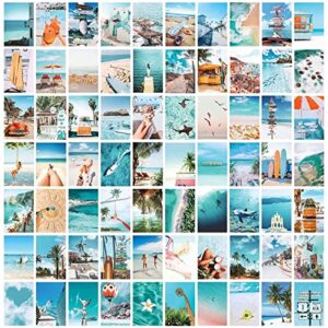 liigemi 70pcs blue wall collage kit aesthetic pictures,summer beach collage print kit,bedroom decor for teen girls,vsco girls bedroom decor,room decor aesthetic,double- sided,70 set 4×6 inch