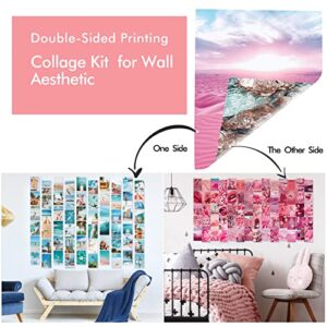 LIIGEMI 70PCS Blue Wall Collage Kit Aesthetic Pictures,Summer Beach Collage Print Kit,Bedroom Decor for Teen Girls,VSCO Girls Bedroom Decor,Room Decor Aesthetic,Double- Sided,70 Set 4x6 Inch