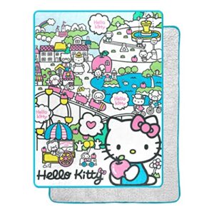 northwest hello kitty my cute world oversized silk touch sherpa throw blanket, 60″ x 80″