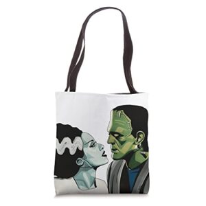 frankenstein monster & bride halloween romantic kiss scene tote bag