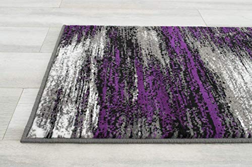 Champion Rugs Modern Rugs for Living Room Abstract Brush Stripes Soft Plush Purple Grey Black Area Rug Rugs Carpet for Office and Kitchen (2’ X 7’ Runner)