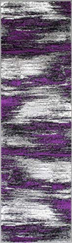 Champion Rugs Modern Rugs for Living Room Abstract Brush Stripes Soft Plush Purple Grey Black Area Rug Rugs Carpet for Office and Kitchen (2’ X 7’ Runner)