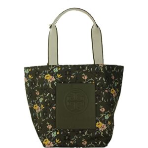 tory burch womens floral print leather trim tote handbag green large