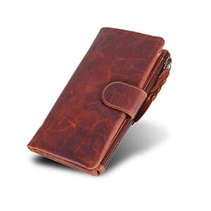 valenchi-soft and flexible genuine leather ladies wallet with metal zipper and snap closer (cognac vintage)