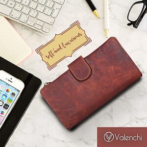 Valenchi-Soft and Flexible Genuine Leather Ladies Wallet with Metal Zipper and Snap closer (Cognac Vintage)