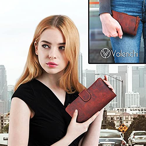 Valenchi-Soft and Flexible Genuine Leather Ladies Wallet with Metal Zipper and Snap closer (Cognac Vintage)