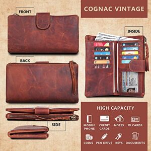 Valenchi-Soft and Flexible Genuine Leather Ladies Wallet with Metal Zipper and Snap closer (Cognac Vintage)