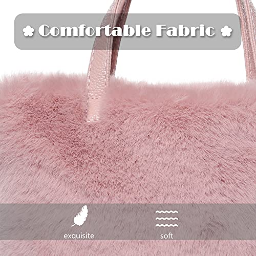 TANOSII Faux Fur Tote Bag Furry Handbag Fluffy Shoulder Bag Top-handle Bag Crossbody Bag for Women Small Pink