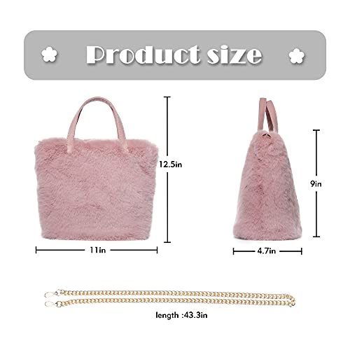 TANOSII Faux Fur Tote Bag Furry Handbag Fluffy Shoulder Bag Top-handle Bag Crossbody Bag for Women Small Pink