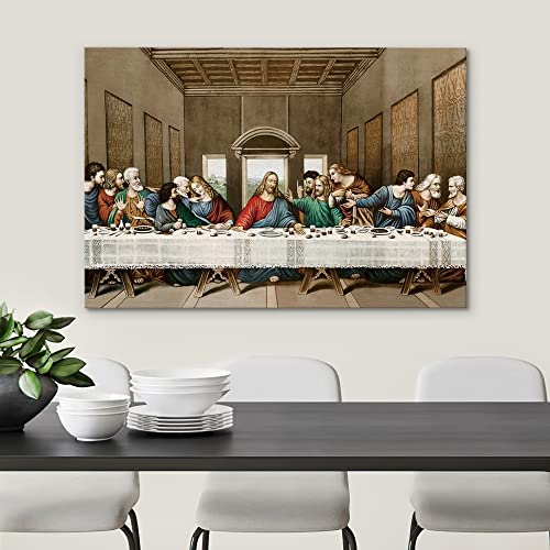 SIGNWIN Framed Canvas Wall Art The Last Supper Painting by Leonardo da Vinci Graffiti & Street Art Famous People Pop Art Modern Urban Multicolor for Living Room, Bedroom, Office - 12x18 inches